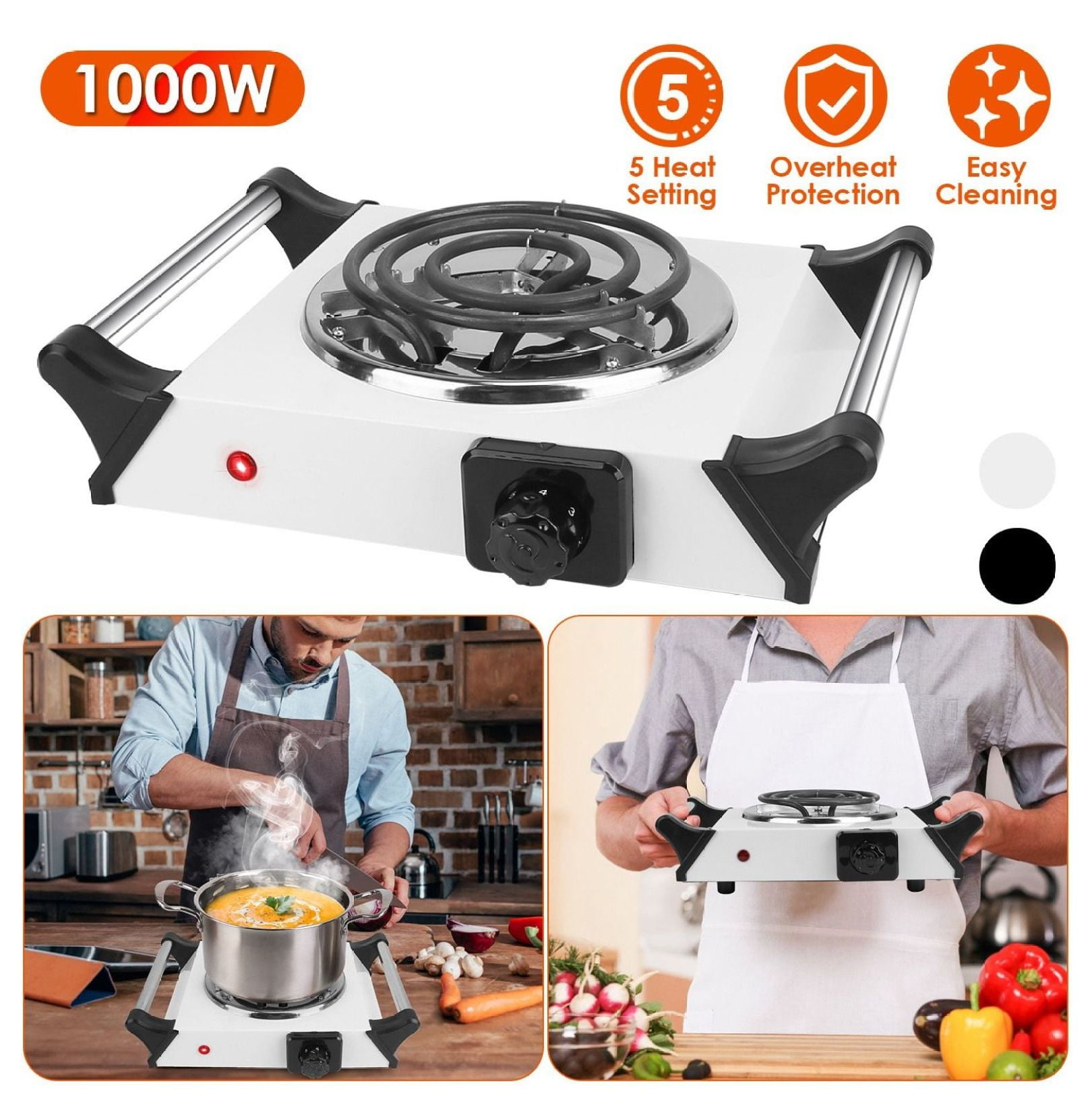 1000W Electric Single Burner Portable Coil Heating Hot Plate Stove ...