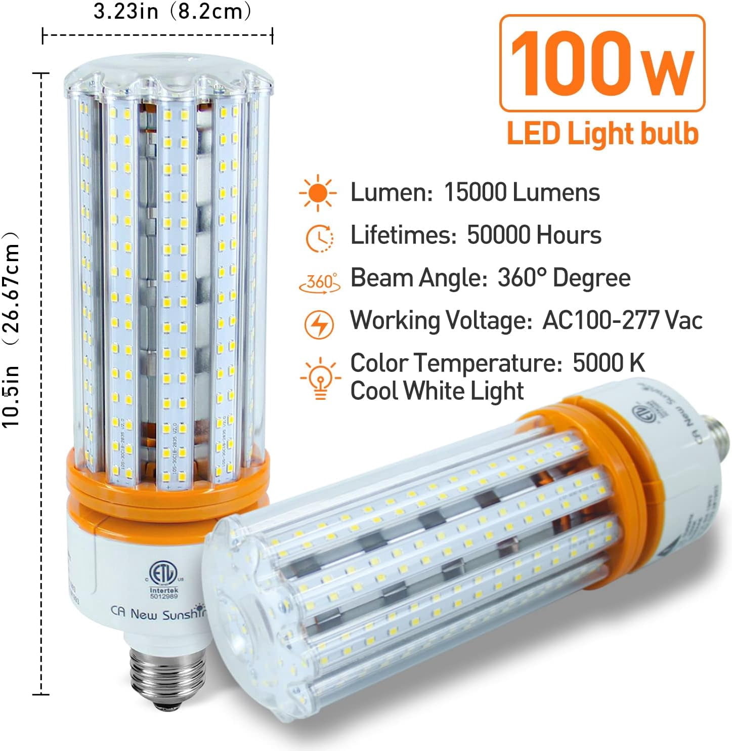 1000W Equivalent LED Corn Light Bulbs, 15000 Lumen LED Light Bulbs, 2 ...