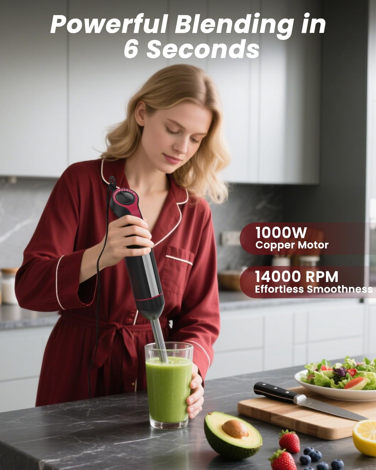 1000W Immersion Blender Handheld with 20 Speeds, 3 in 1 Stick Blender ...