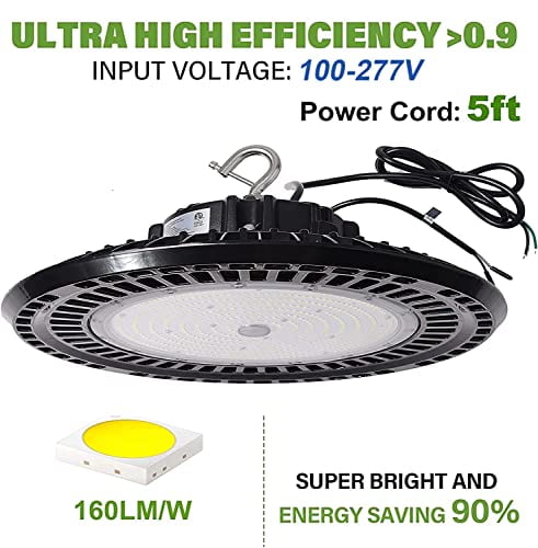 1000W MH/HPS Equivalent LED UFO High Bay Light 240W, 36000LM, 5000K 100-277V Input Voltage, Open ...