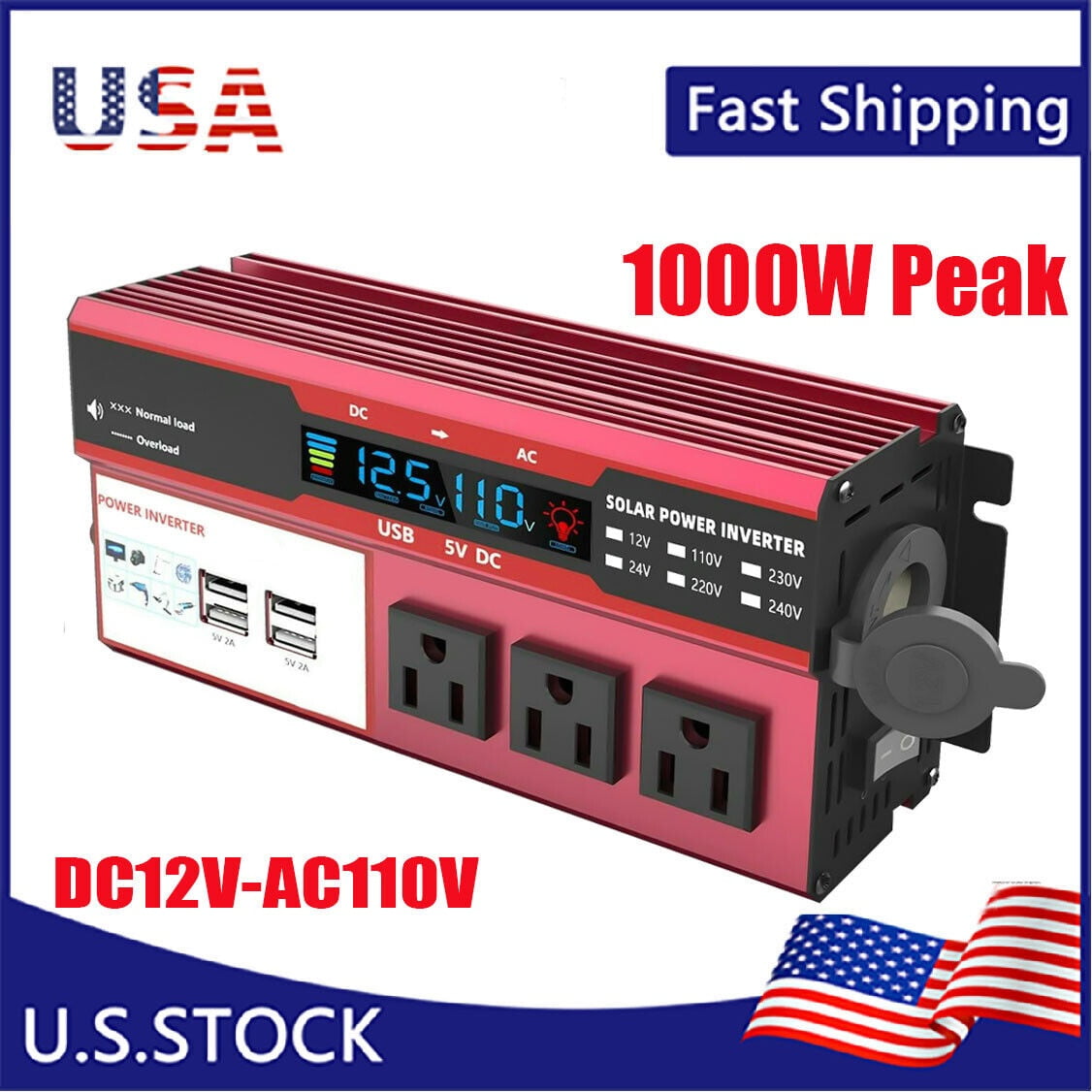1000W Modified sine Wave Power Inverter, Car 12V DC to 110V AC ...