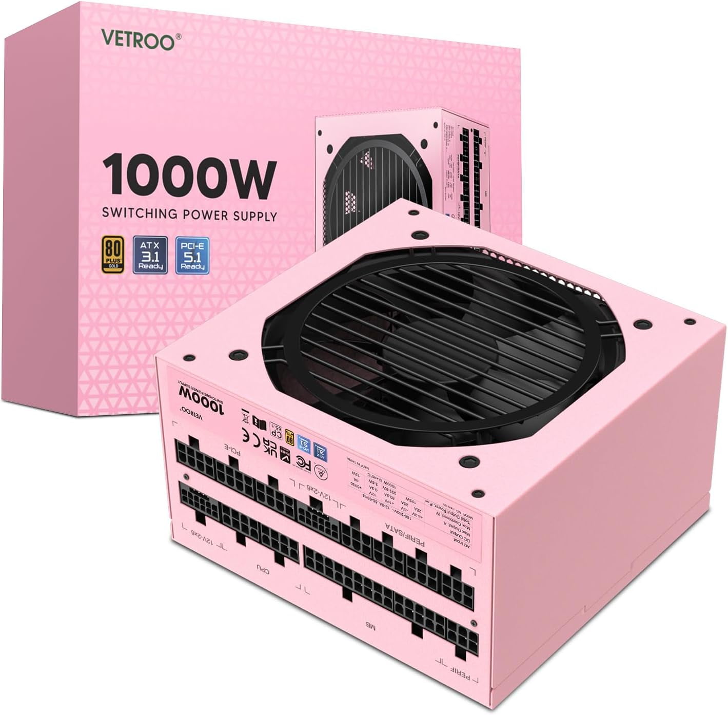1000W Pink Power Supply ATX 3.1 Ready Dual PCIe 5.1, 80 Plus Gold Full ...
