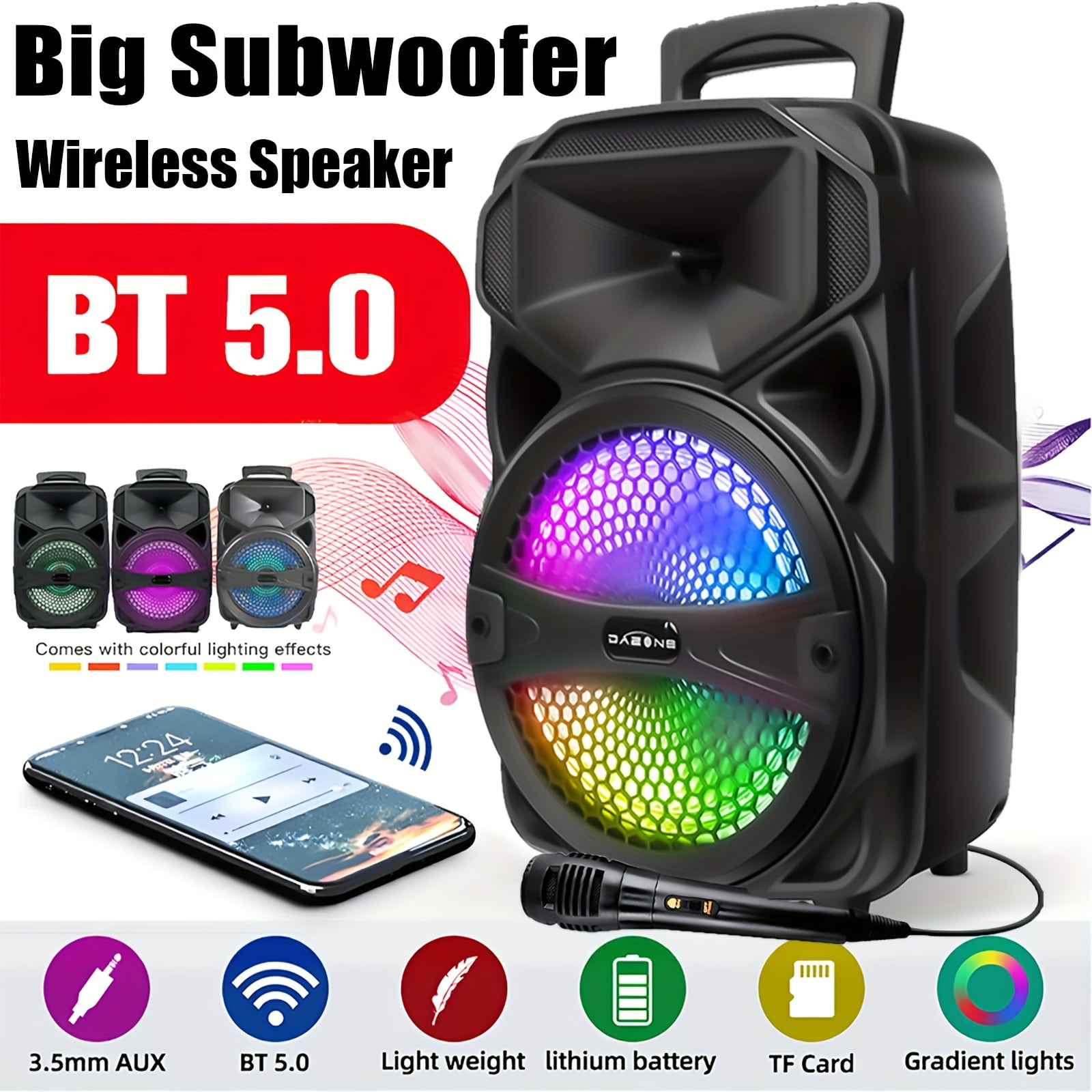 1000W Portable Wireless Party Speakers Loud Sound System with Subwoofer ...