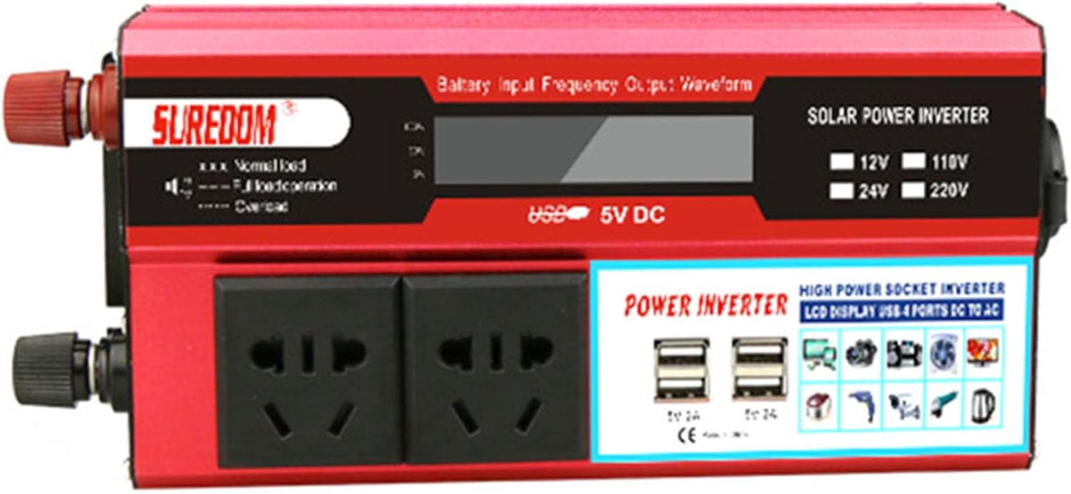 1000W Power Inverter 12V DC to 110V/240V AC Converter Dual AC Outlets ...