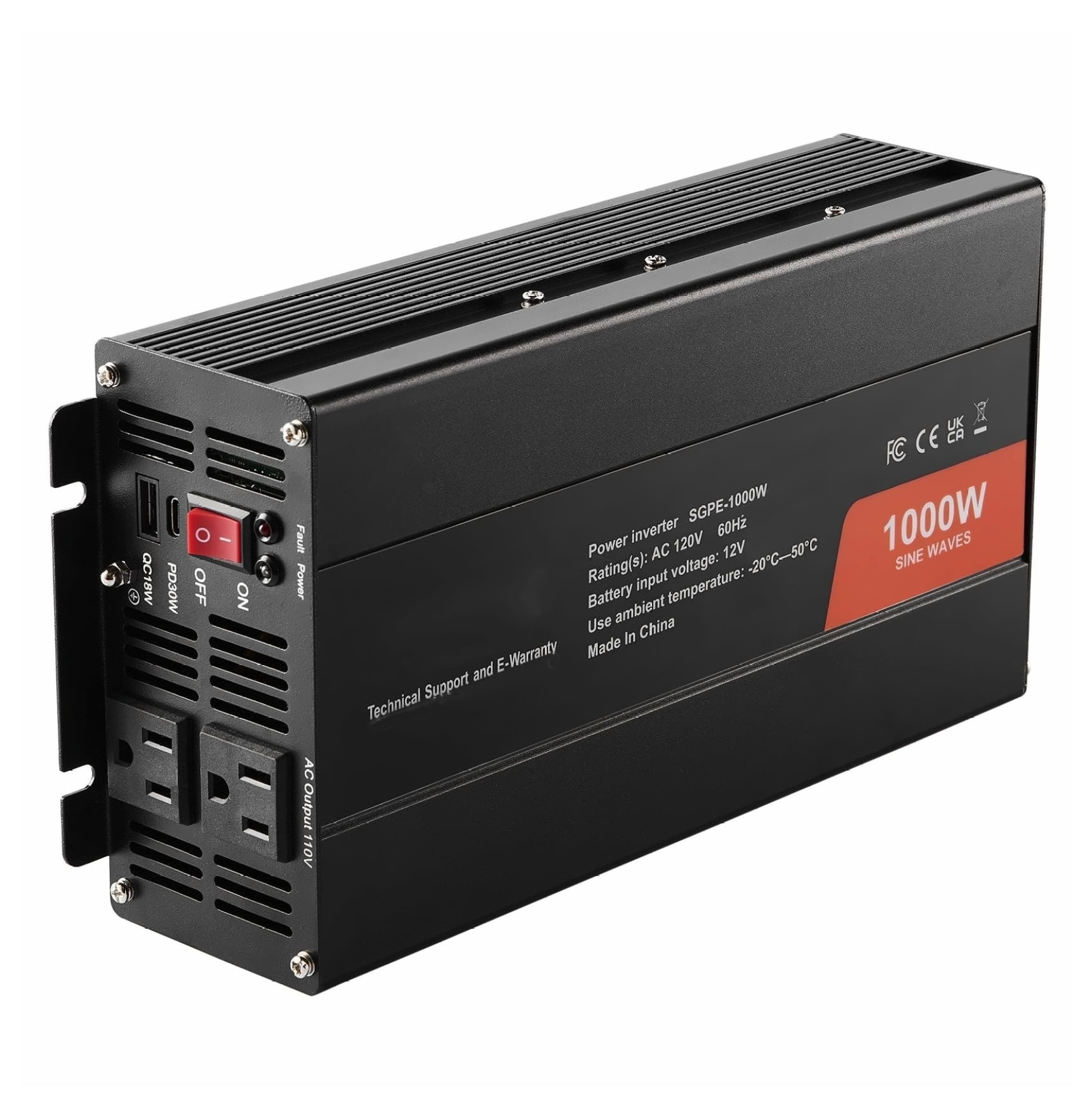 1000W Pure Sine Wave Inverter 12V to 120V, Power Inverter with 2 AC ...