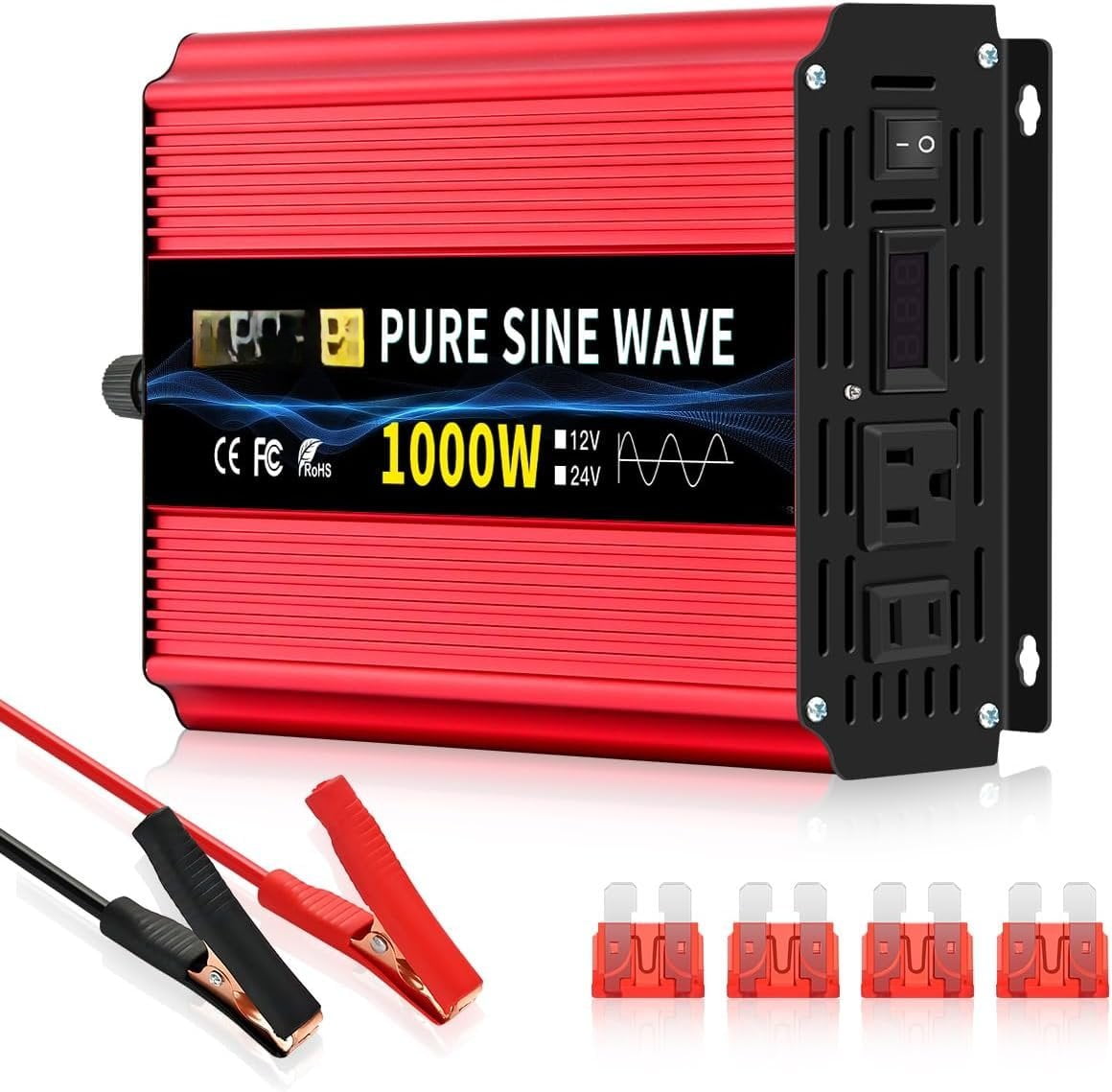 1000W Pure Sine Wave Inverter, 12V DC to 110V/120V AC Power Inverter ...