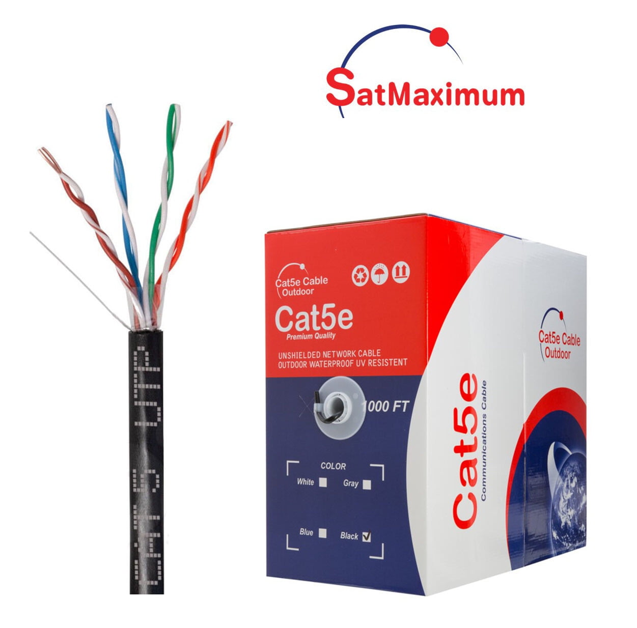 1000ft CAT5 UTP OUTDOOR Ethernet Network Cable 24AWG PE Solid Direct ...