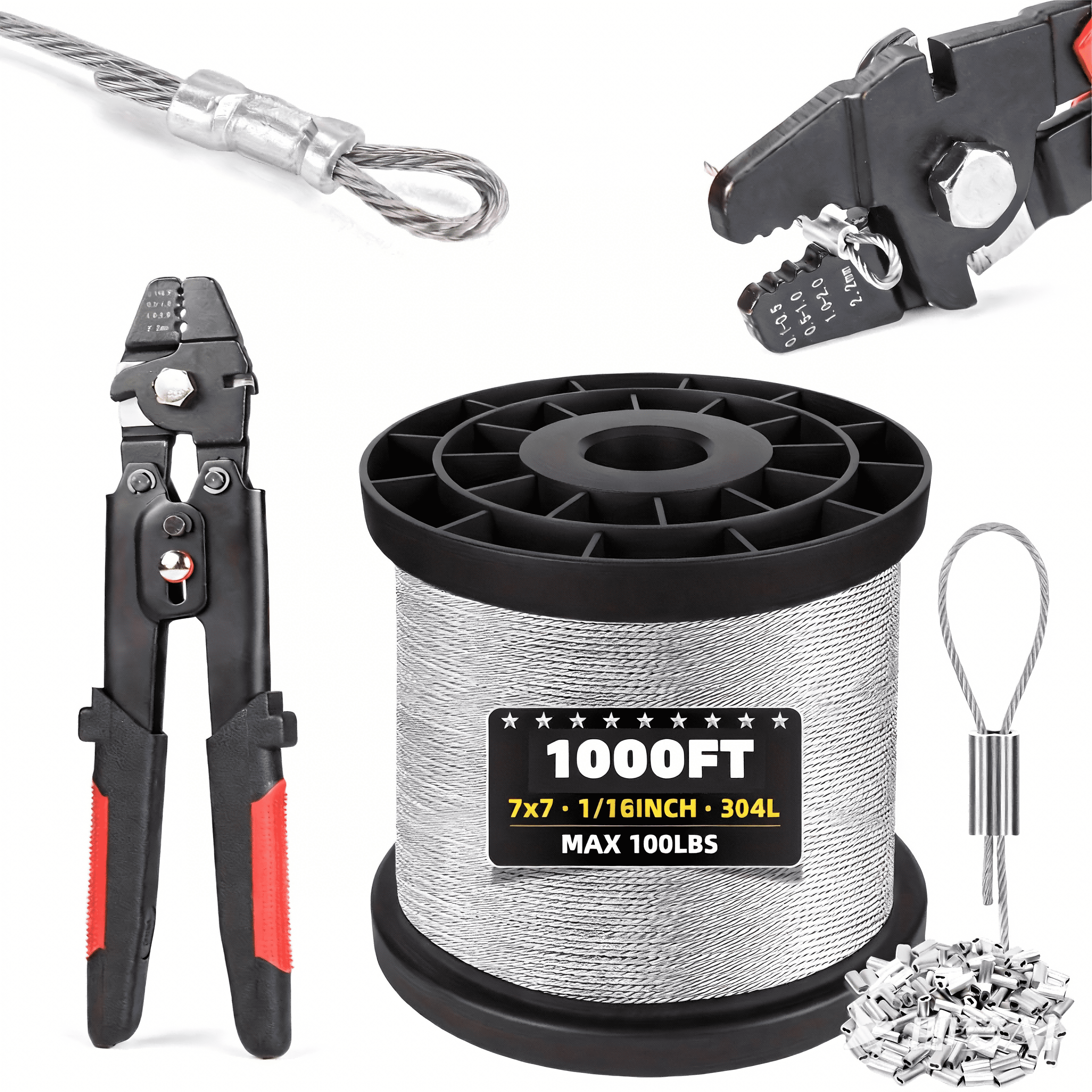 1000ft Wire Rope Crimping Tool Kit, Stainless Steel Wire Rope Cable ...