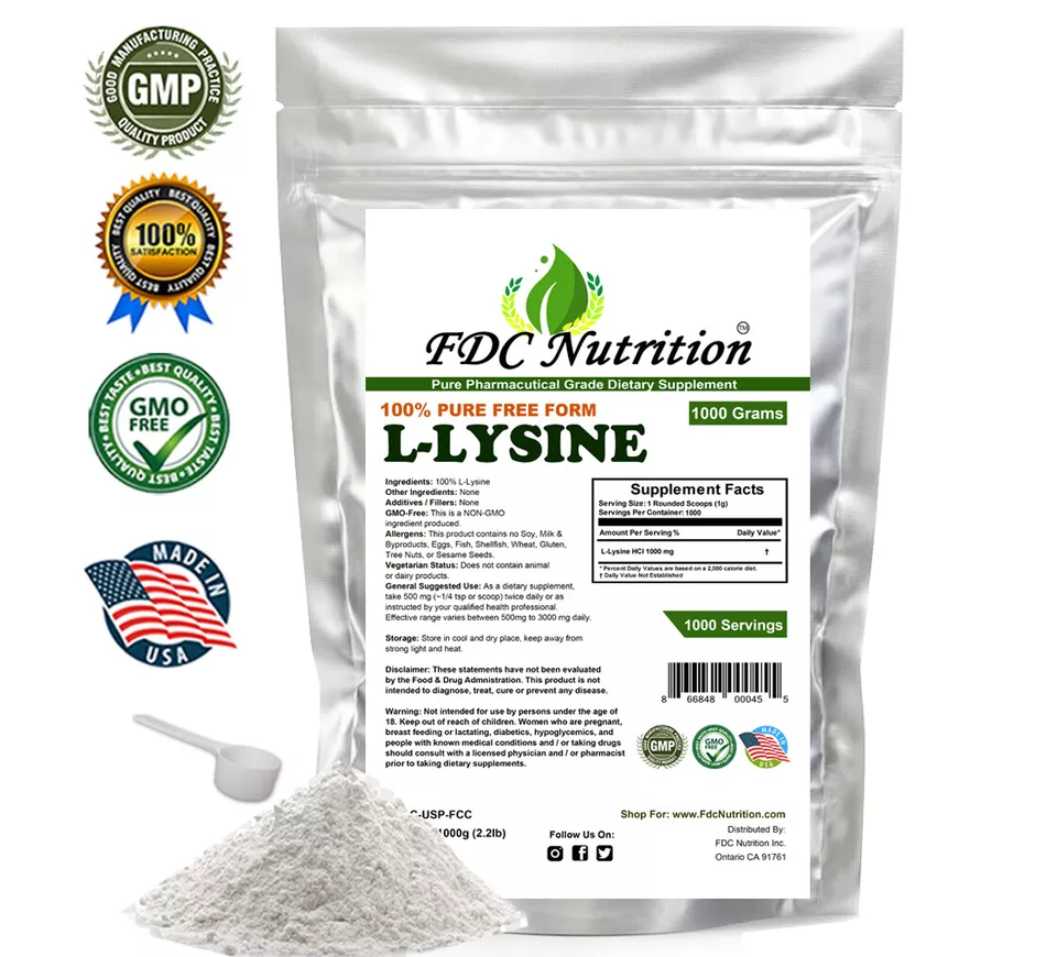 1000g (2.2 lb) 100% L-LYSINE HCL POWDER US PHARMACEUTICAL GRADE KOSHER ...