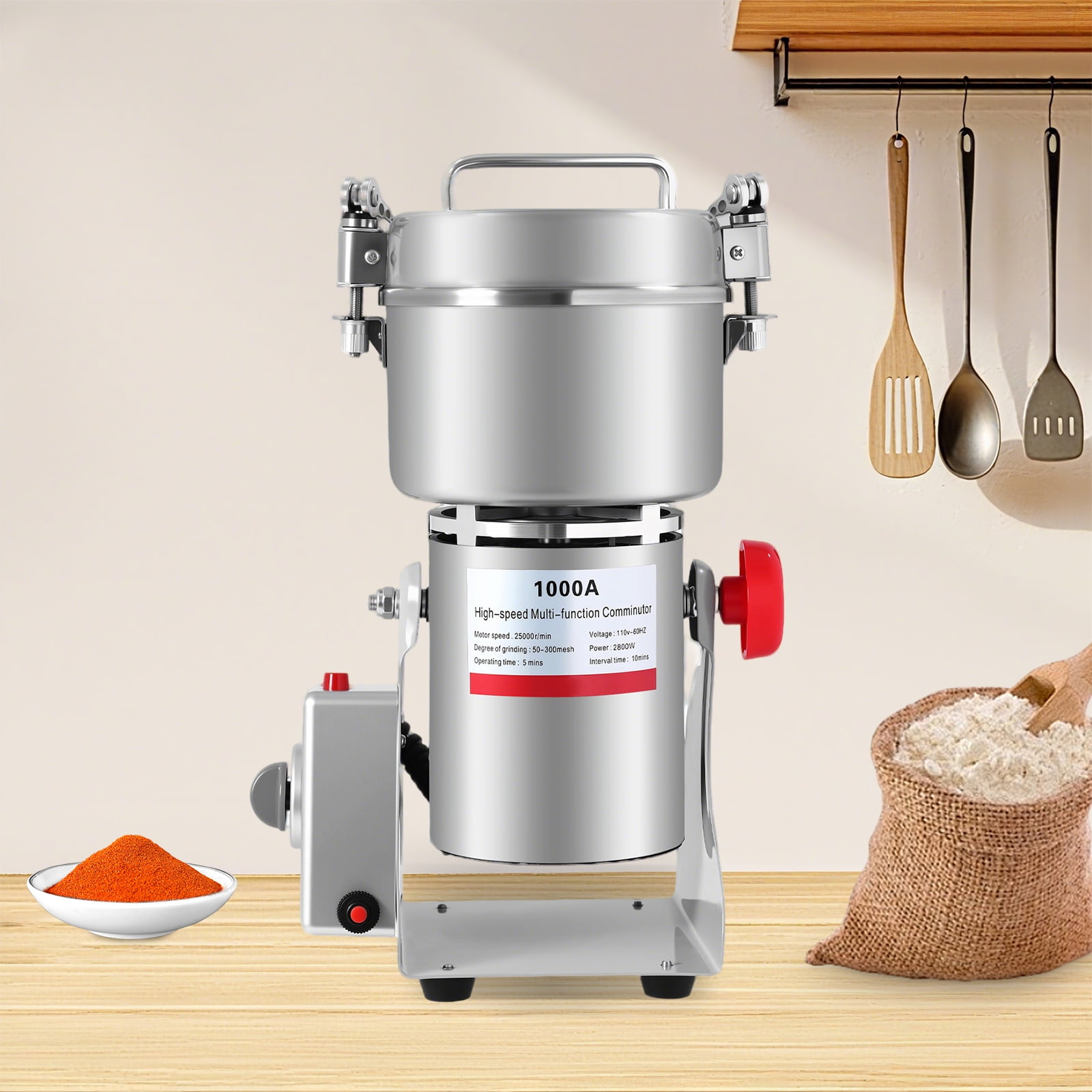 1000g Electric Grain Mill, 110V 3600W Grist Mill, 1-5 Minutes Timing ...
