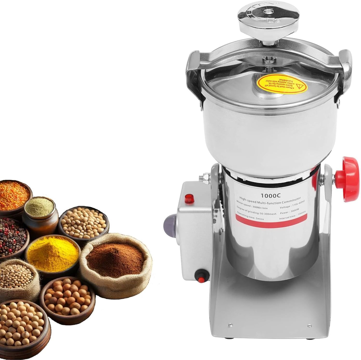 1000g Electric Grain Mill Grinder, 3600W High Speed Powder Grinders ...