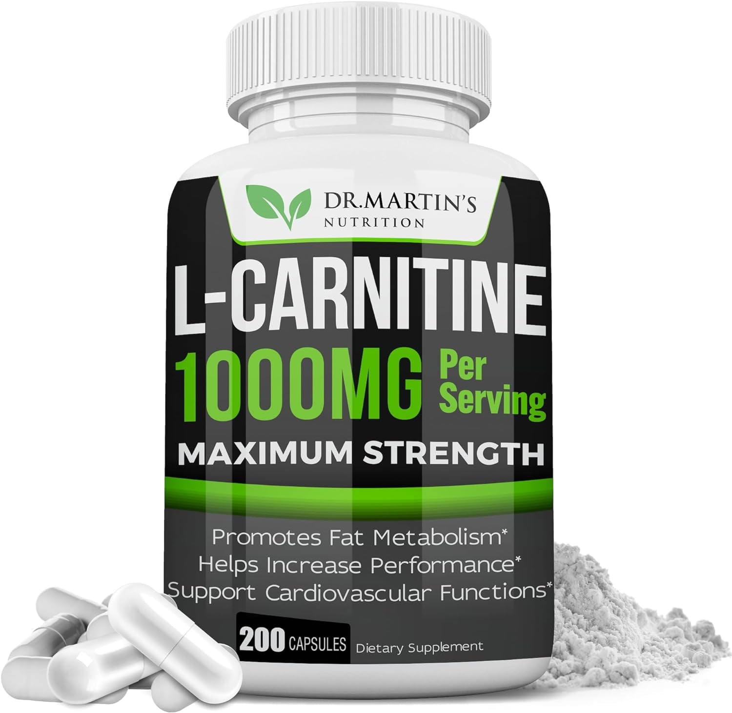 1000mg L-Carnitine Supplement 200 Capsules Boost Metabolism, Increase Energy & Performance - L ...