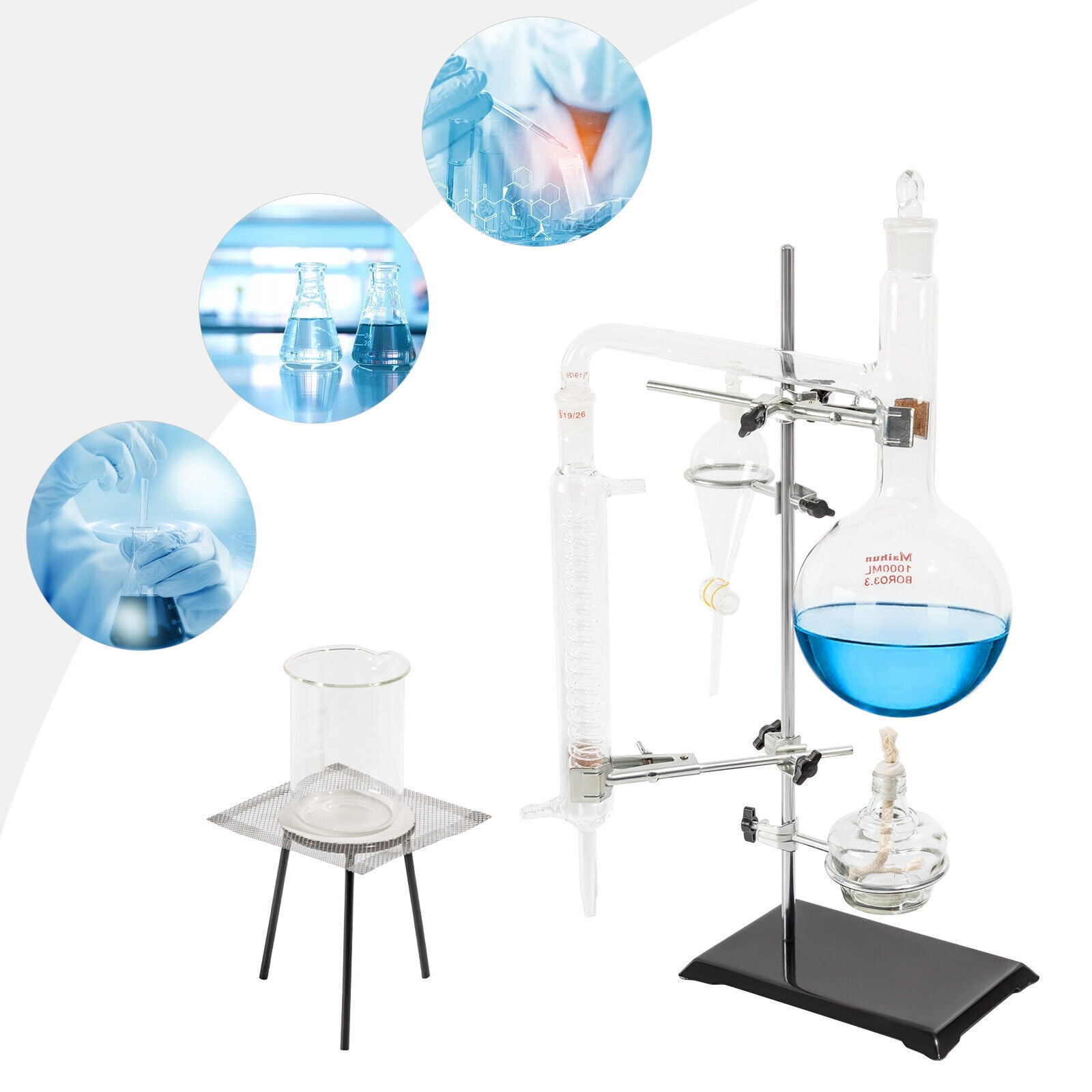 1000ml Distillation Apparatus Kit Lab Water Essential Oil Distiller ...