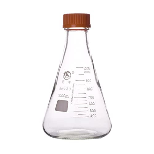1000ml,Glass Erlenmeyer Flask W/Yellow Plastic Cap,1L Lab Conical ...