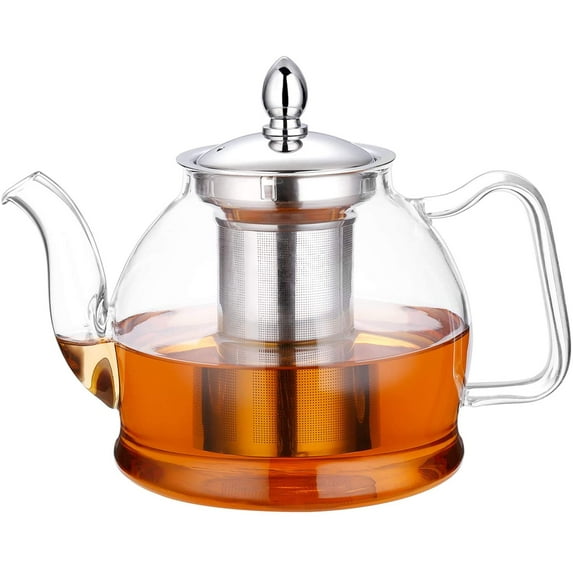 1000ml Glass Teapot with Removable Infuser, Stovetop Safe Tea Kettle ...