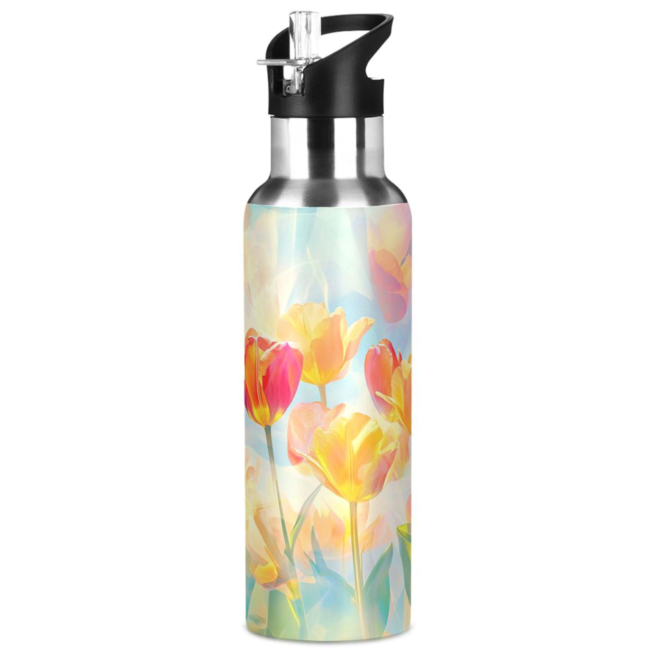 1000ml Vacuum Insulated Sports Water Bottle with Foldable Straw Stainless Steel Portable Thermos ...