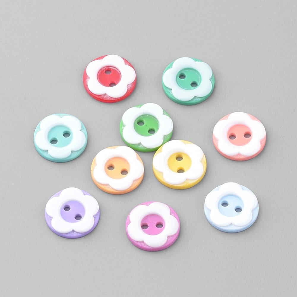 1000pc 2-Hole Acrylic Buttons Flat Round/Flower Mixed Color 12x2mm Hole ...