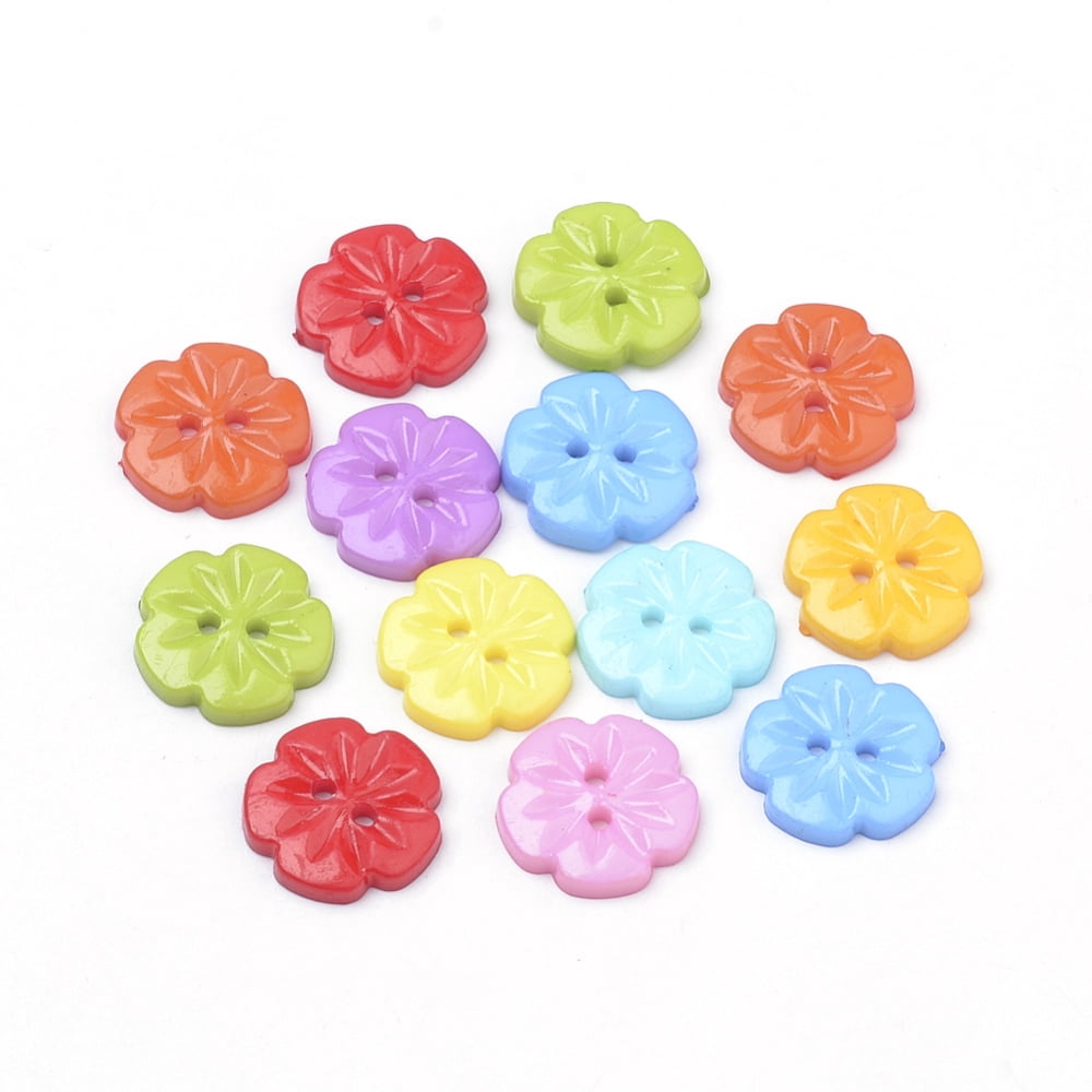 1000pc 2-Hole Acrylic Buttons Flower Mixed Color 15x2.5mm Hole: 1.5mm ...