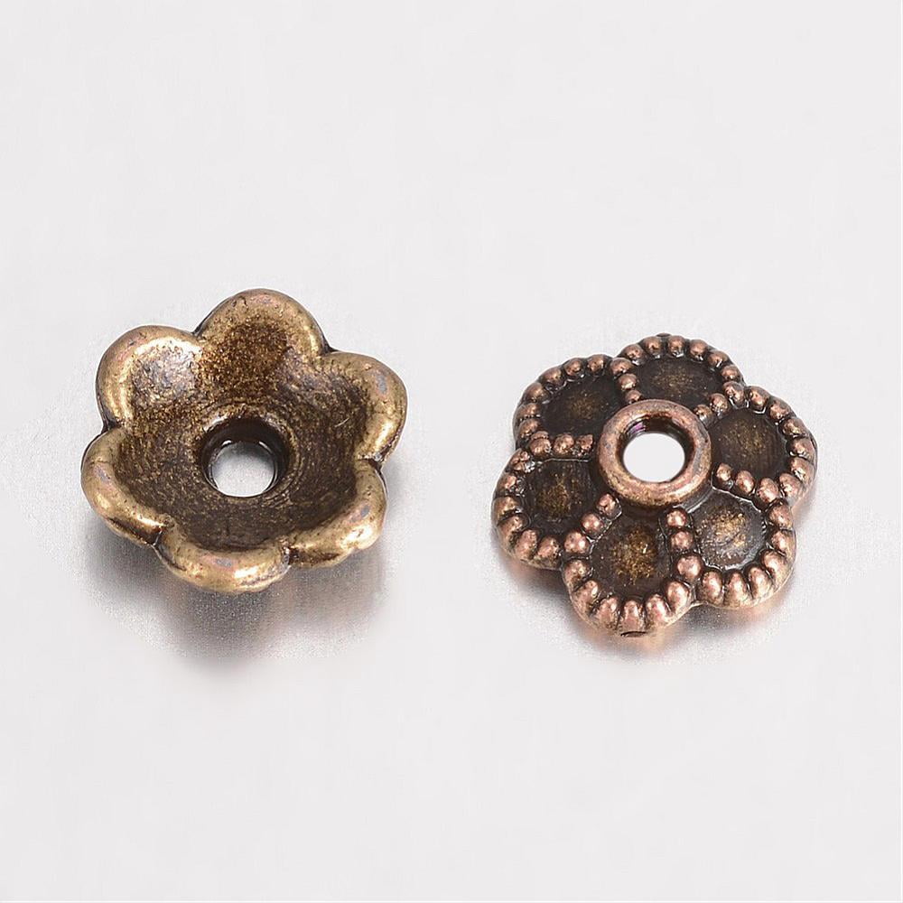 1000pc Alloy Bead Caps Enamel Settings 6-Petal Flower Antique Bronze ...