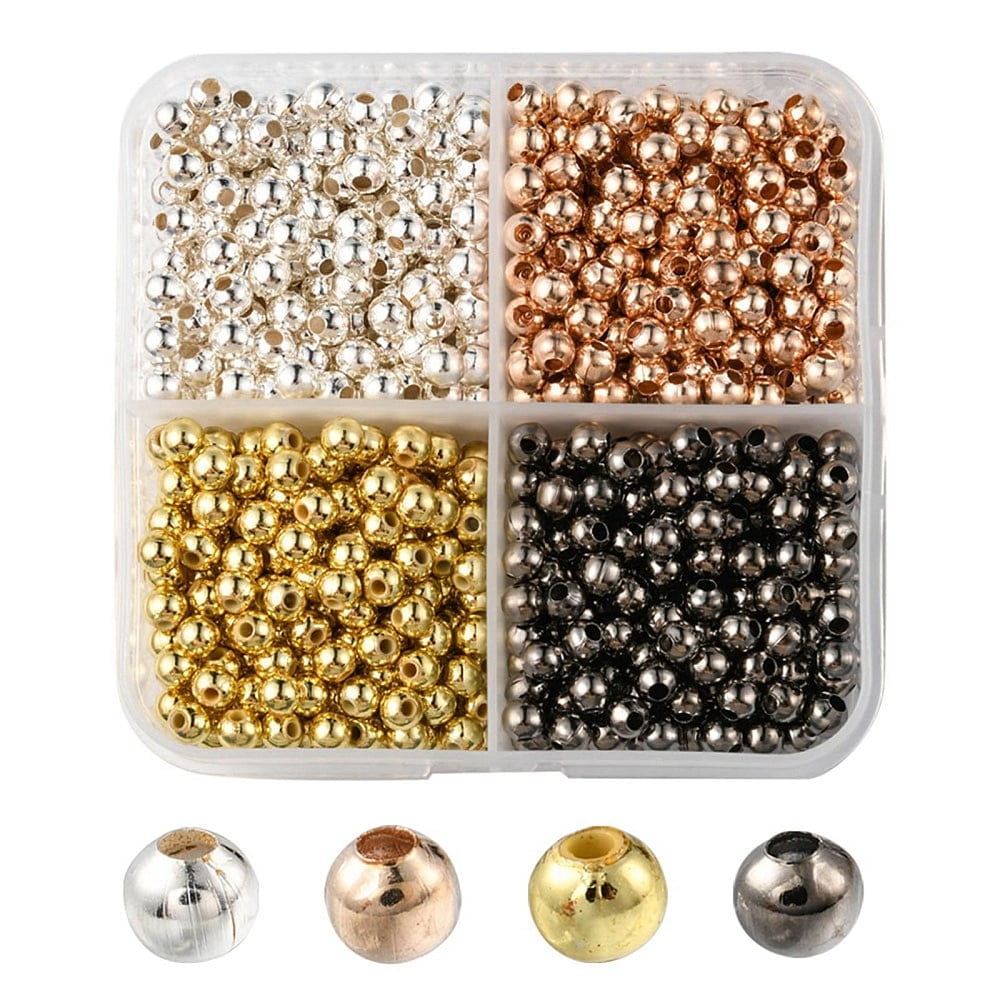 1000pcs 4 style Iron & Plastic Spacer Beads Round Mixed color 4mm Hole ...
