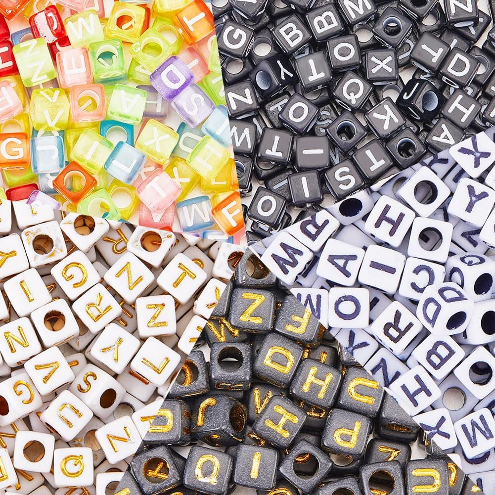 1000pcs 5 Styles Letter Beads Square 6mm Alphabet Beads Cube Black ...