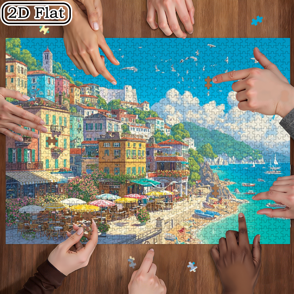 1000pcs Adult Mini Jigsaw Puzzle, Coastal Town Leisure Design, Scratch ...