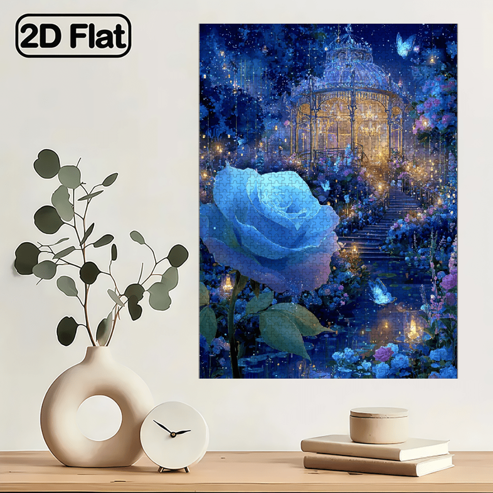 (1000pcs) Adult Mini Puzzles, with Blue Rose Night Dream Castle Design ...