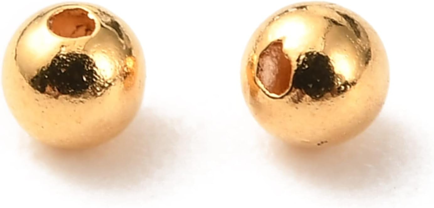 1000pcs Brass Round Beads 2mm Real 18K Gold Plated Beads Smooth Round ...
