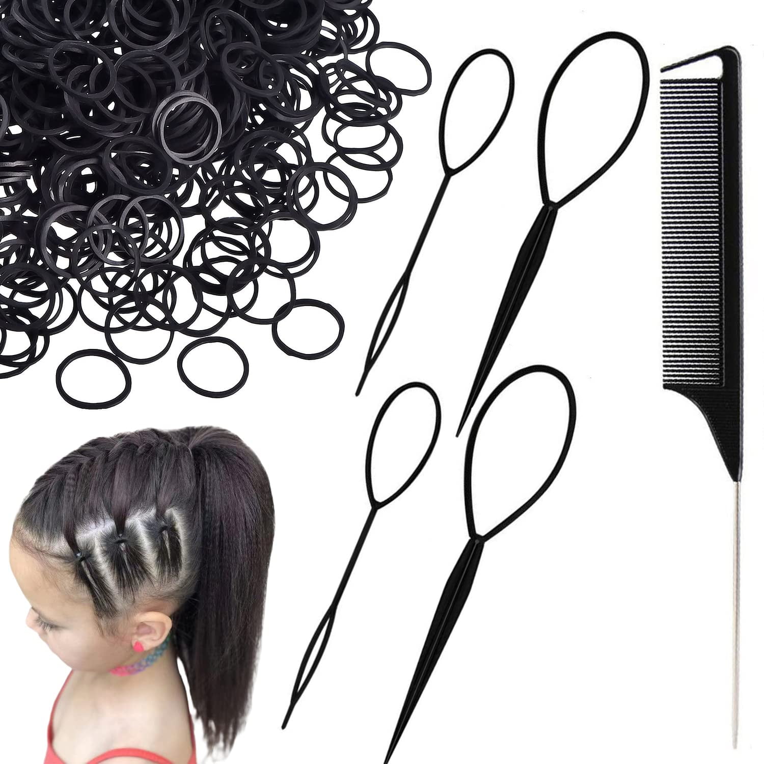 1000pcs Elastic Hair Rubber Bands with Hair Tail Tools Set 1000pcs ...