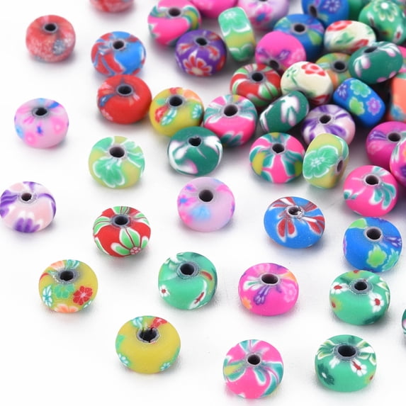 1000pcs Handmade Polymer Clay Beads Flat Round Mixed Color 6.5x3.5mm ...