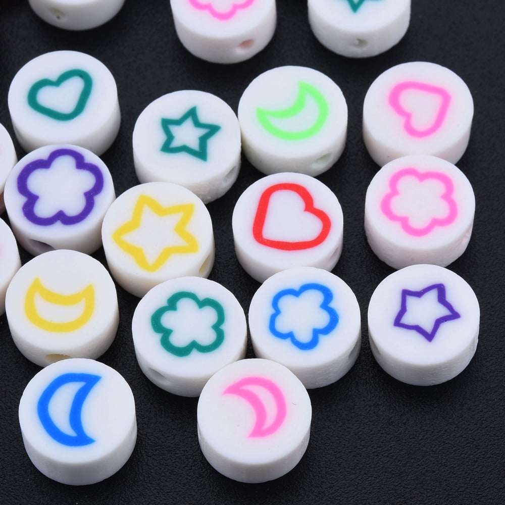 1000pcs Handmade Polymer Clay Beads Flat Round with Heart & Moon & Star ...