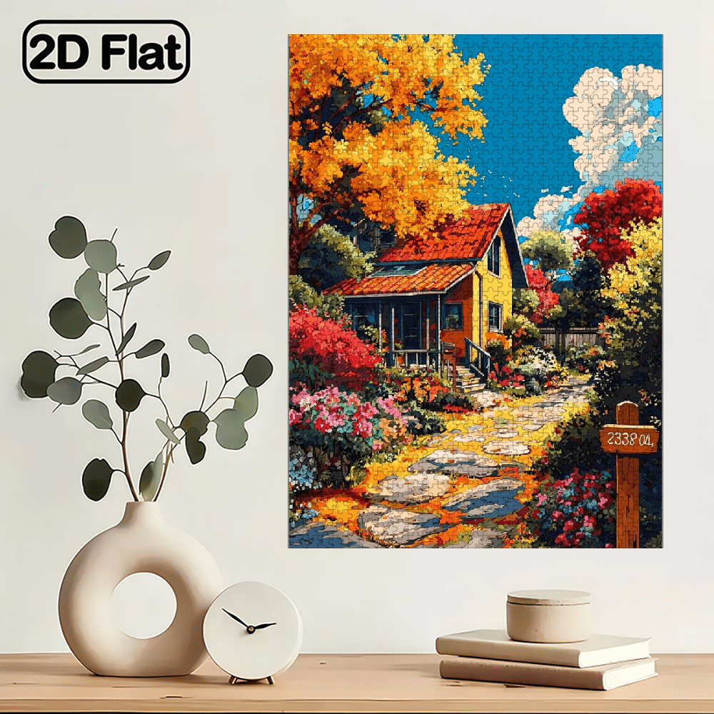 A 1000pcs Puzzle Featuring a Cozy Autumn Cottage And Vibrant Flowers ...