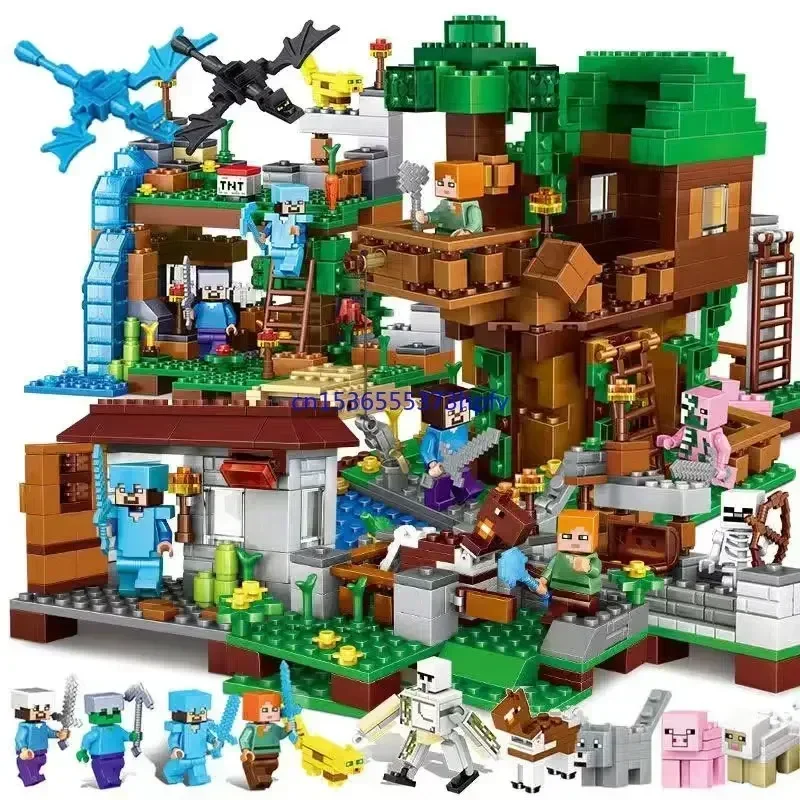 1000pcs my world Mountain cave Village building blocks chicken coop ...