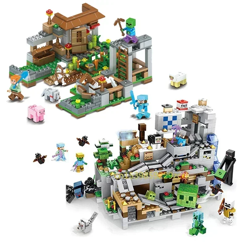 1000pcs my world Mountain cave Village building blocks chicken coop ...