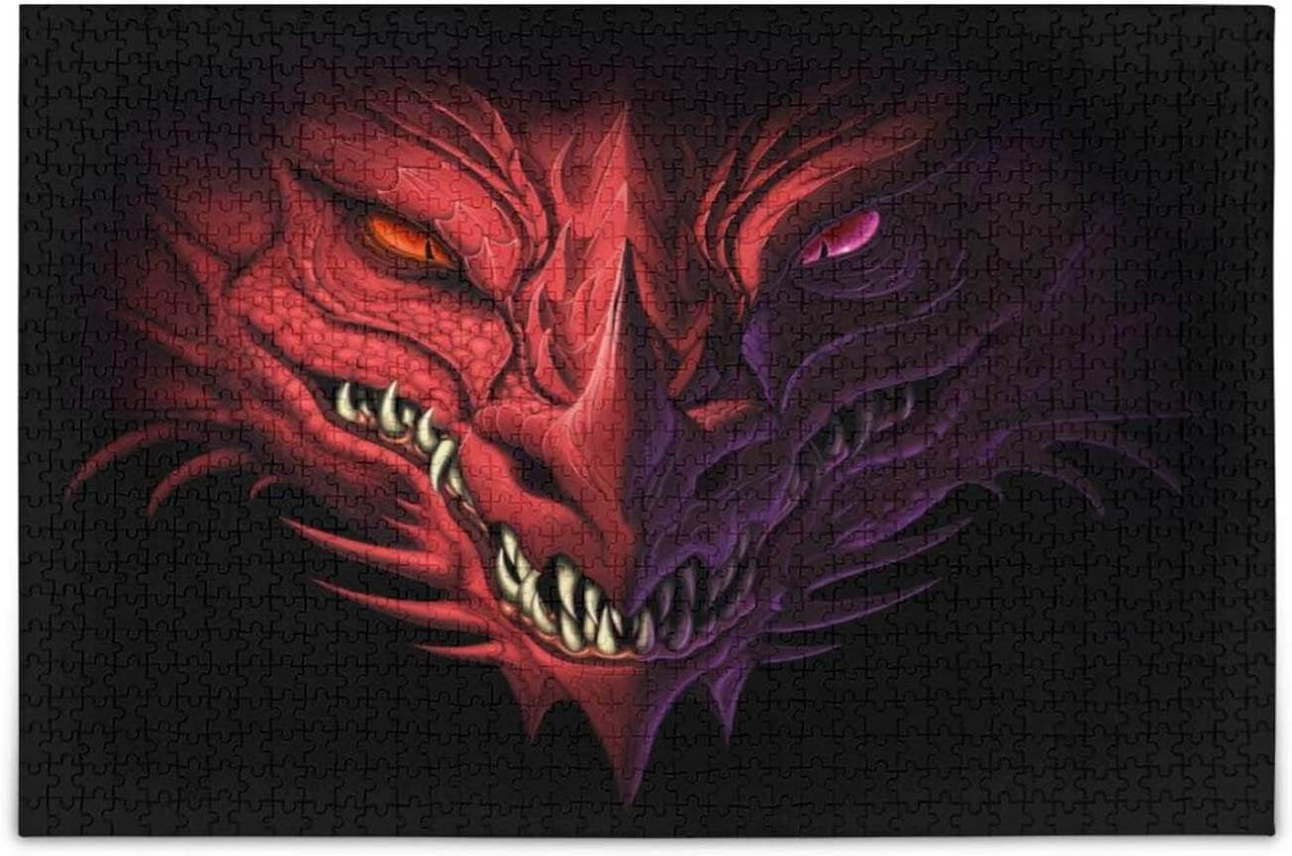 1000pieces Jigsaw Puzzles, 29.5" x 19.7" Angry Red Dragon Head Adult ...