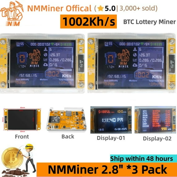 1002Kh/s NerdMiner V2 NMMiner 2.8" BTC Solo Miner Open Source ESP32 ...