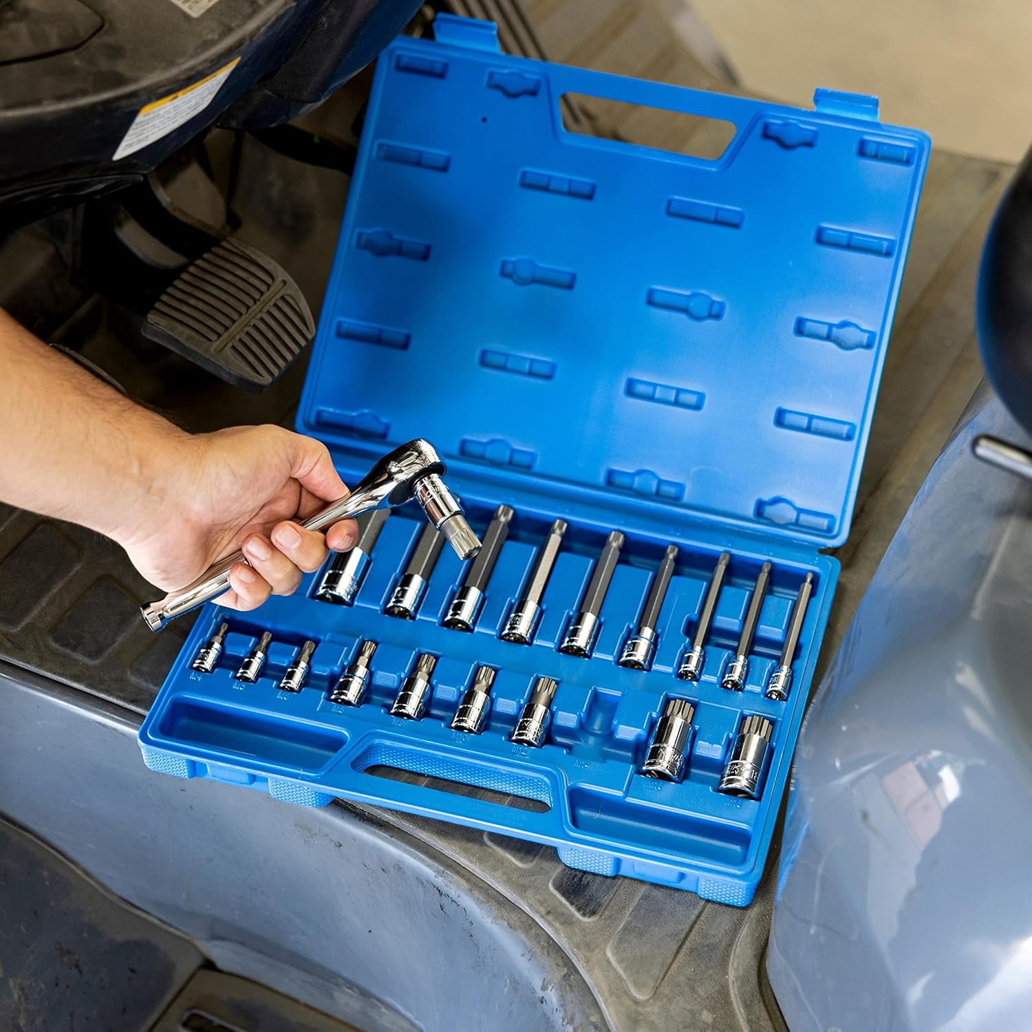 10057A XZN Triple Square Bit Set, 20-Piece, Extra Long 4" Spline Socket ...