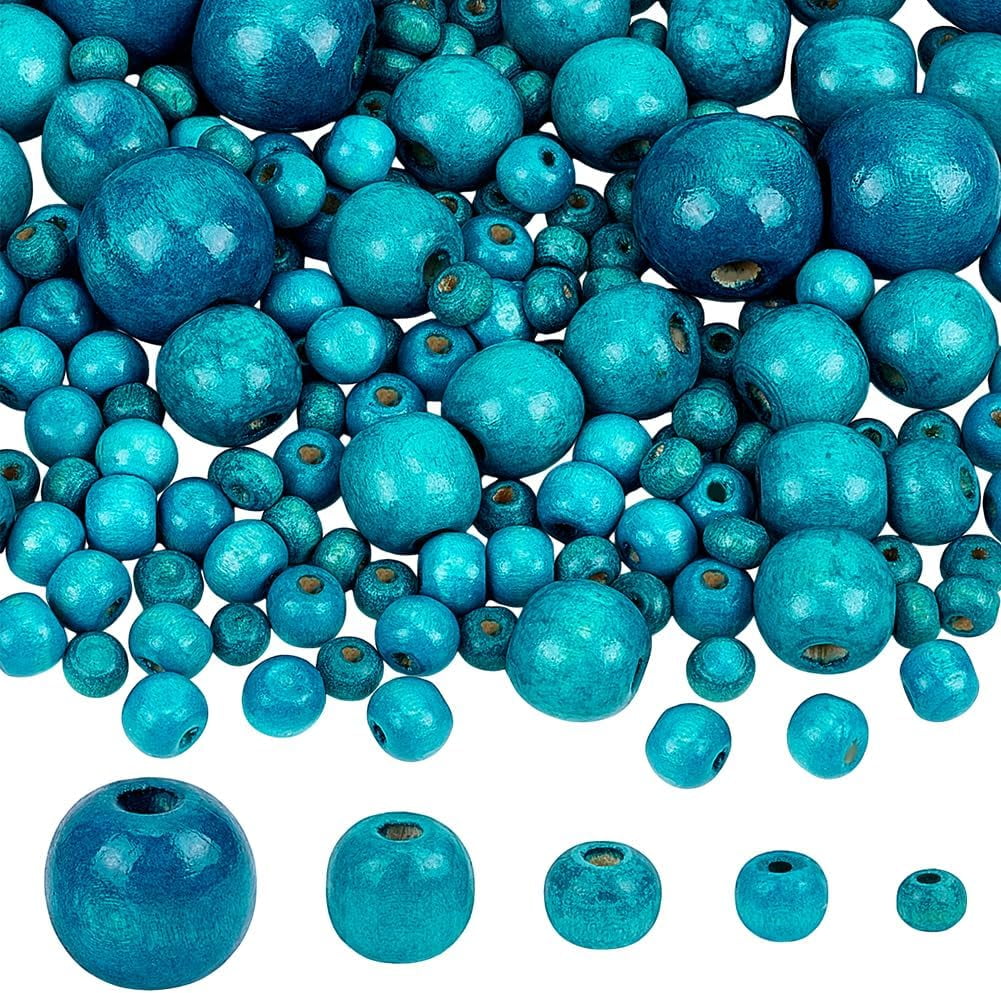 1005Pcs 5 Sizes Dark Cyan Wooden Beads Tiny Painted Wood Beads Macrame ...