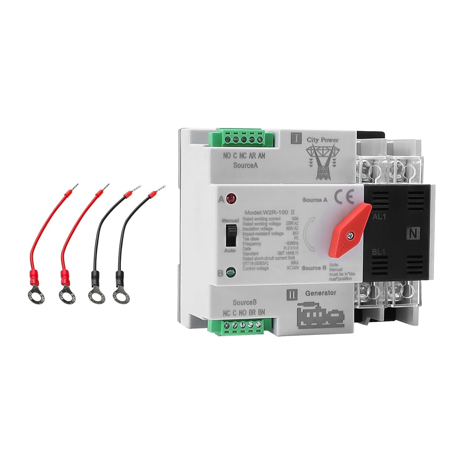 100A 2P Double Power Switches DIN Rails Mount Circuits Breaker Toggle ...