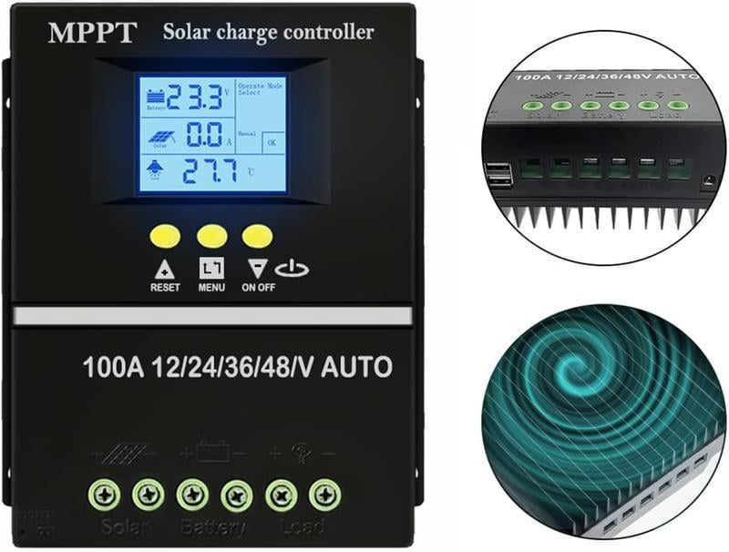 100A MPPT Solar Charge Controller 12V 24V 36V 48V LCD Display Battery Intelligent Regulator Max ...
