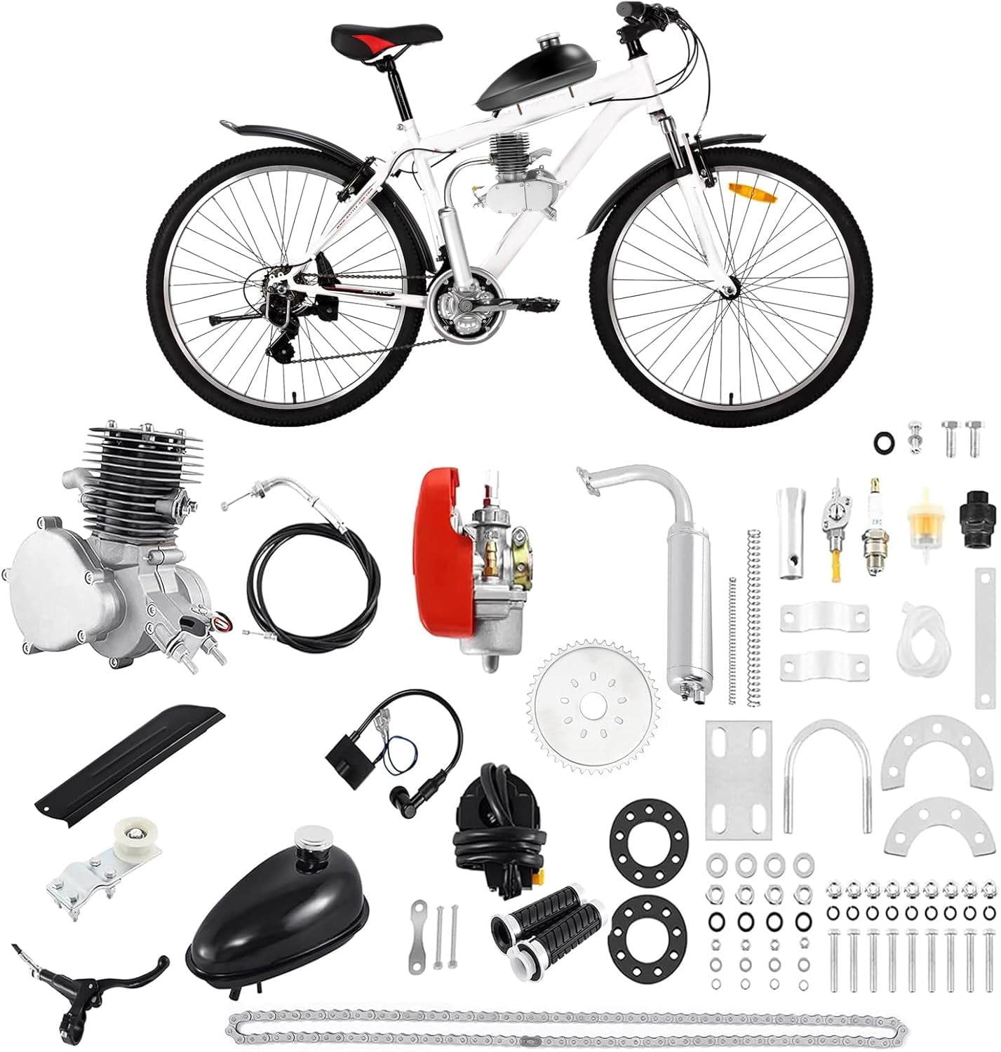 100CC Motorized Bicycle Kit 2 Stroke Gas Engine Kit with CDI System 45km/H High Speed Bicycle ...