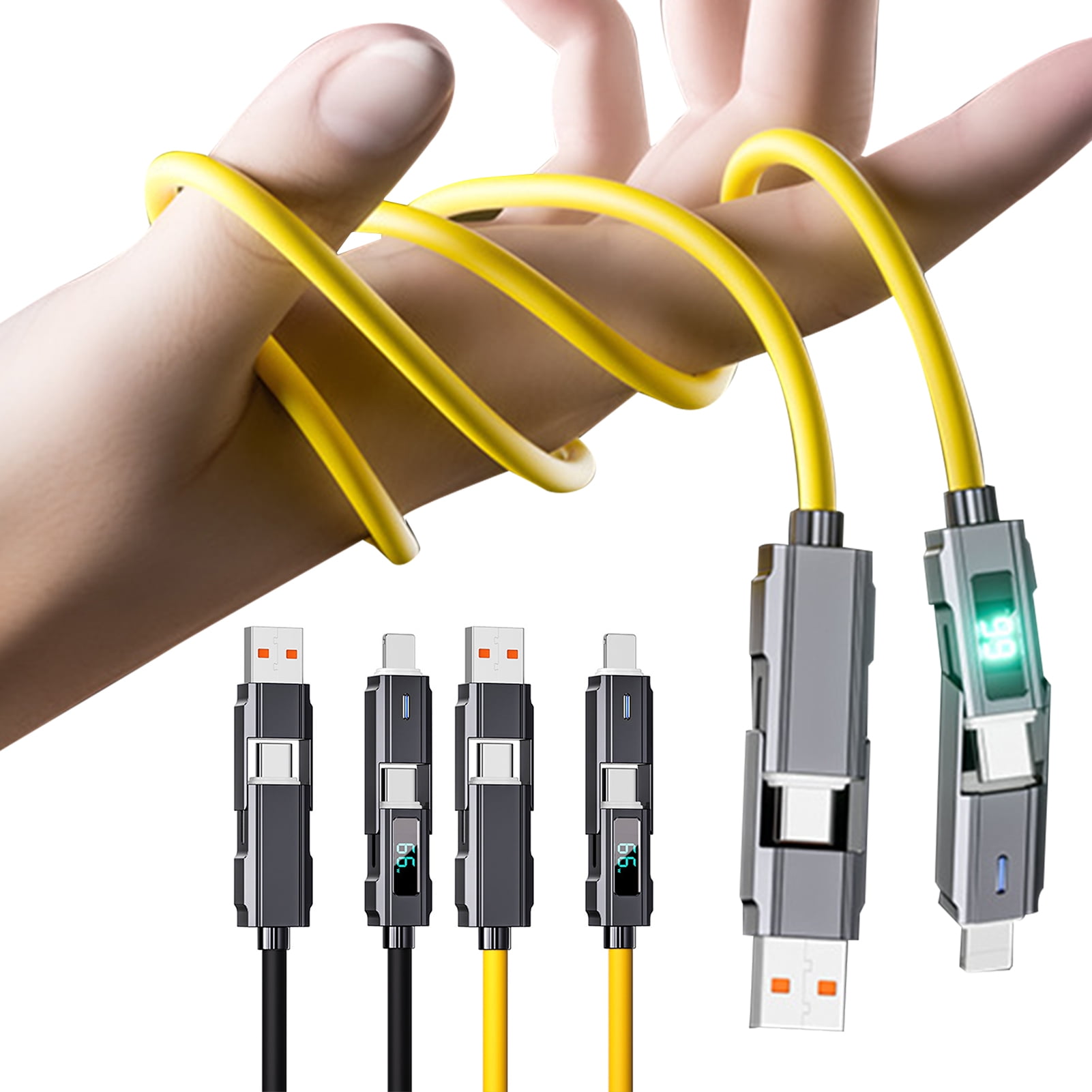 100CM 4-In-1 Charging Cable LED Display USB A Type-C 8Pin PD Portable ...