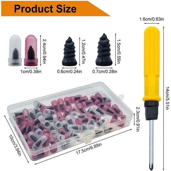 100CS Tire Plug Kit with Screwdriver, Tire Repair Rubber Nail Kit, Car ...
