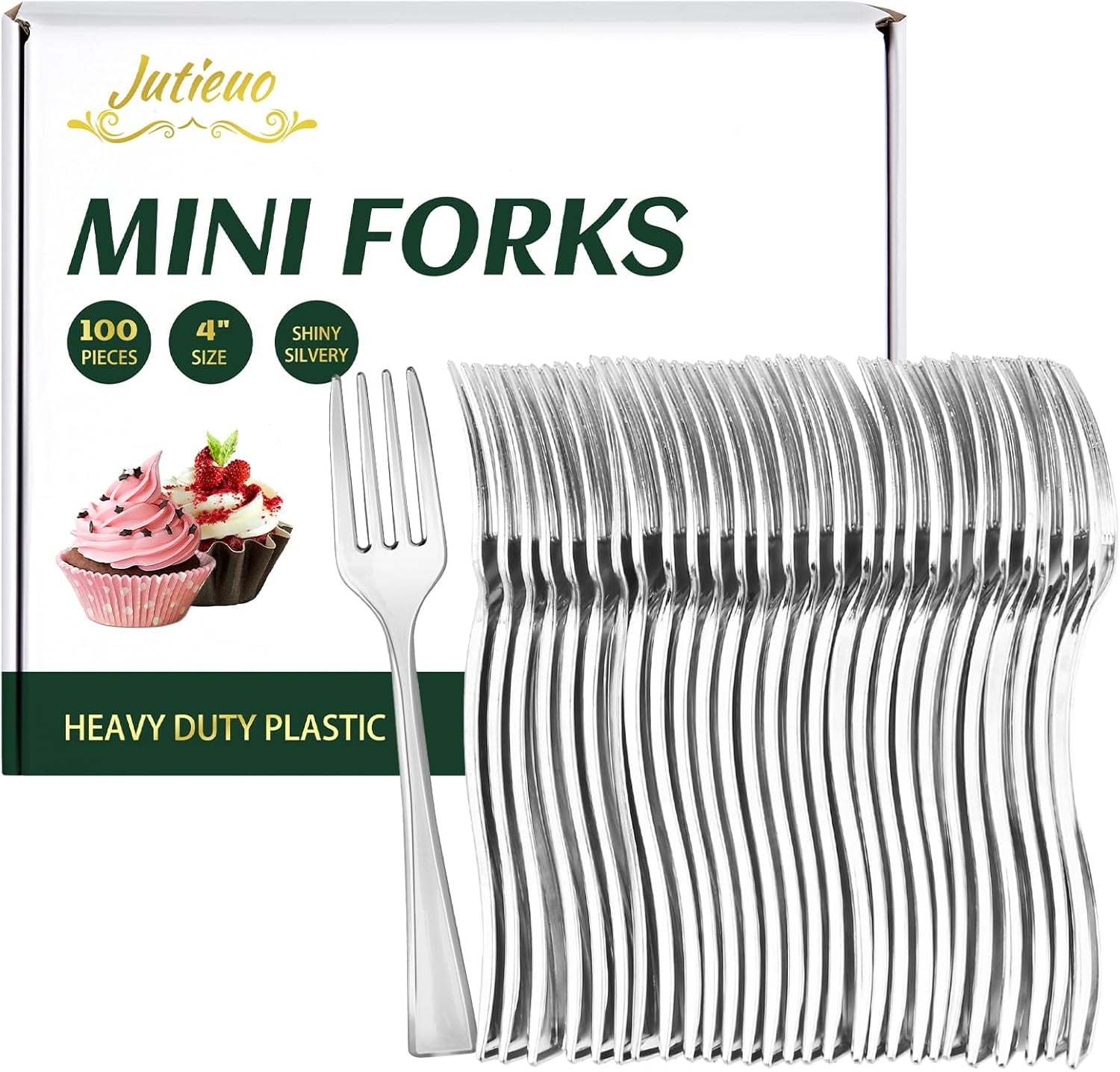 100CT Plastic Mini Forks 4 Inch Heavy Duty Small Silver Dessert Forks ...
