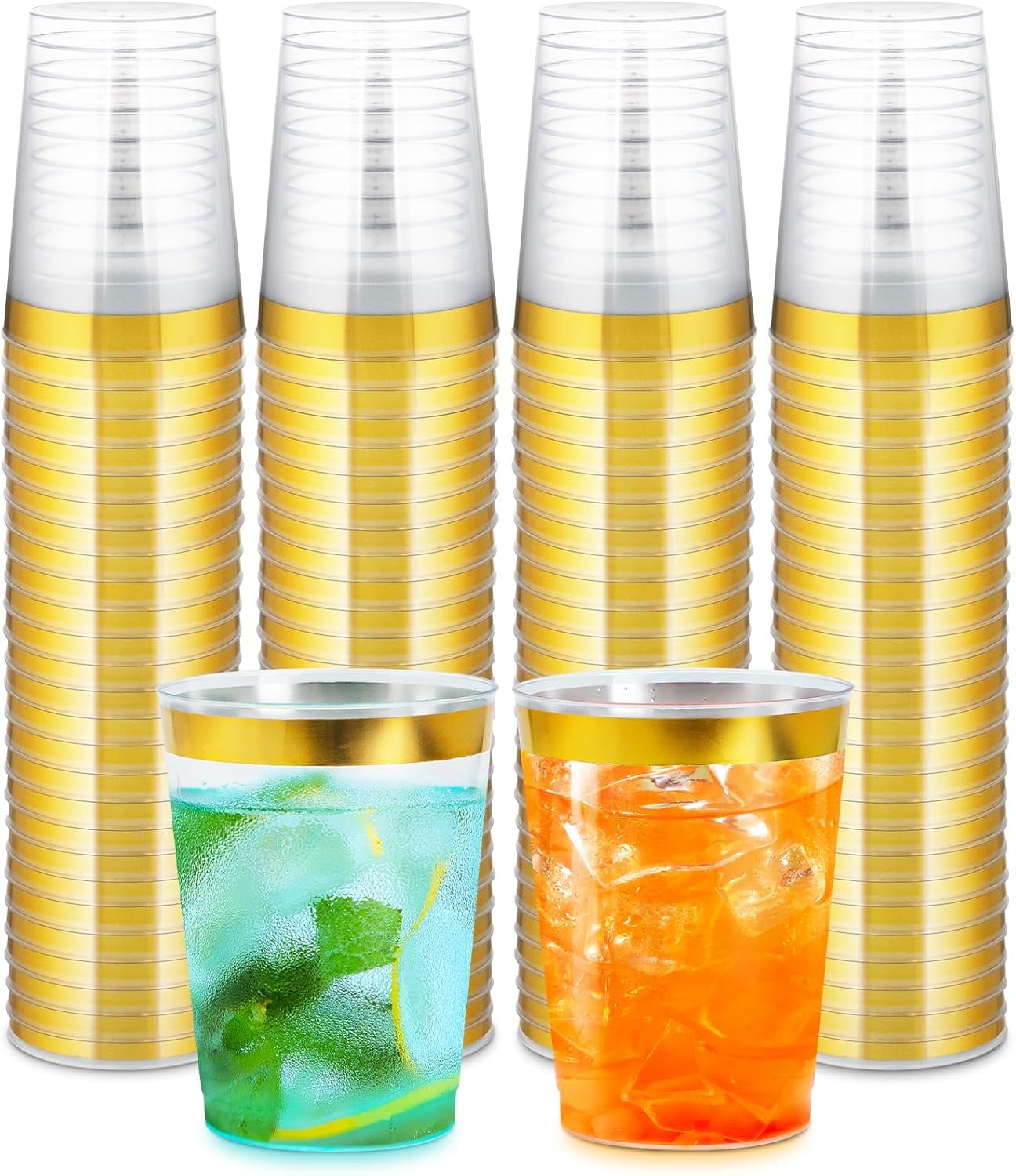 100Counts 10 OZ. Hard Plastic Gold Cups Fancy Disposable Cups Plastic ...