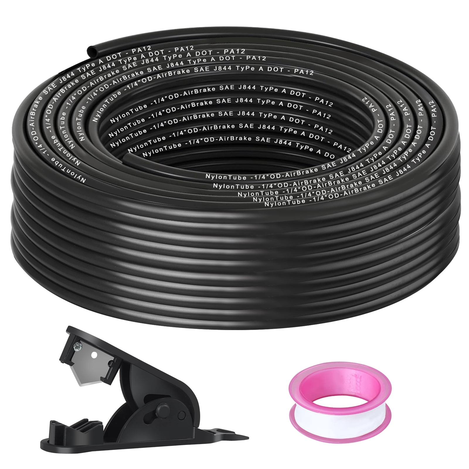 100FT 1/4"OD DOT Air Line Black SAE J 844 PA12 Nylon Air Brake Tubing ...