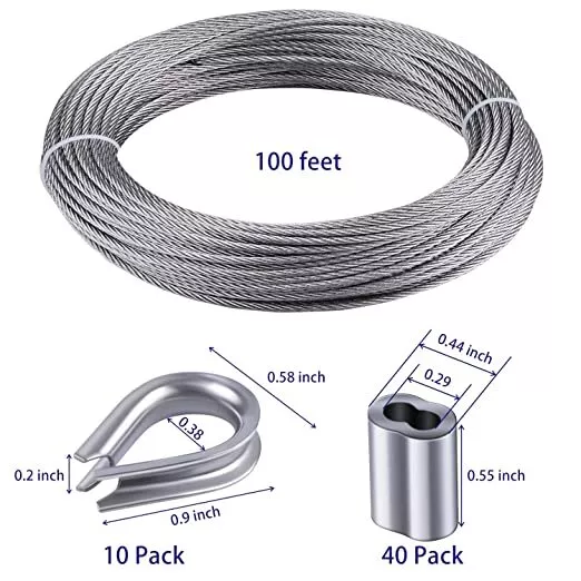 100FT 1/8,7x7 Stainless Steel Cable Wire Rope Aircraft Cable Railing ...