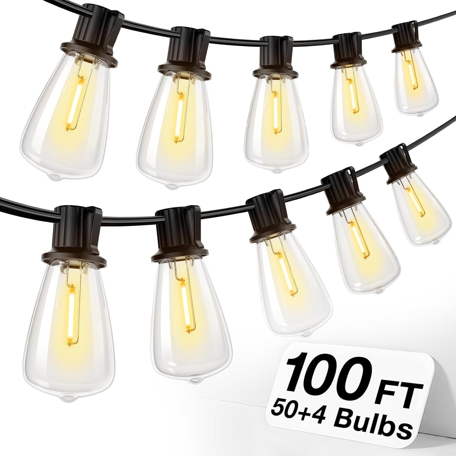 100FT(50FT*2) LED Outdoor String Lights Waterproof Patio Lights with Shatterproof ST38 ...