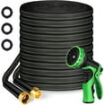 100FT Black Fabric Garden Hose With Green Nozzle And Brass Fittings ...