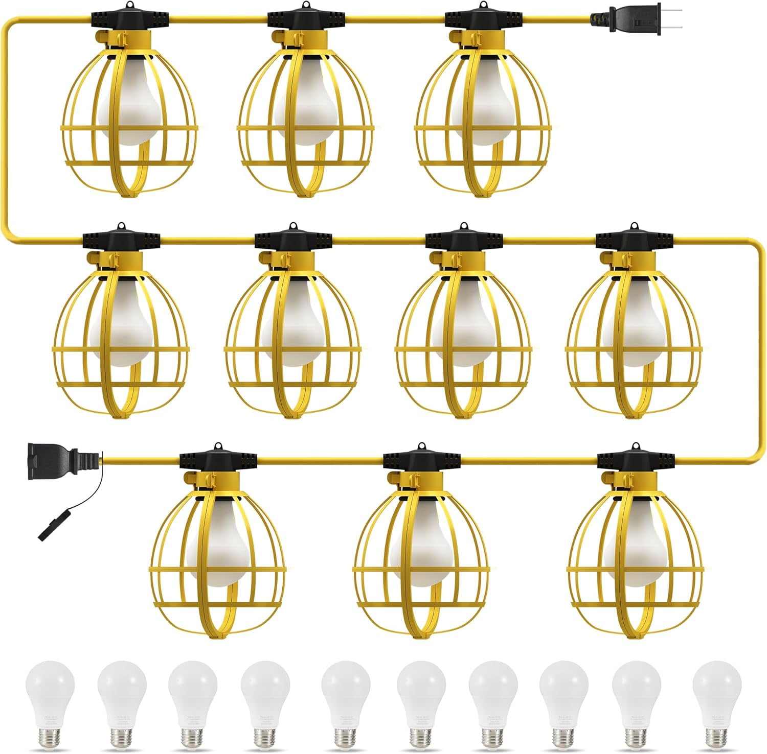 100FT Construction String Lights, 10 Bulbs 100W 10500LM String Work ...